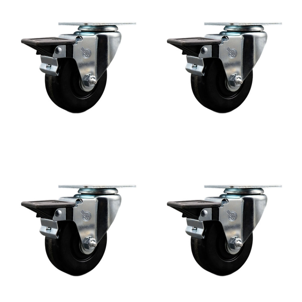 Service Caster 3.5 Inch Phenolic Wheel Swivel Top Plate Caster Set Posi Brake Service Caster|SCC ...